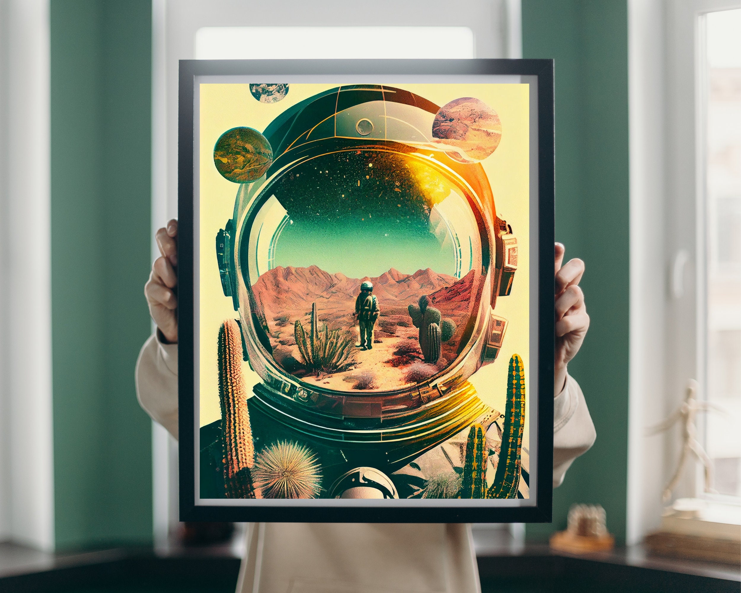 Surreal Astronaut Helmet Art Print, Psychedelic Wall Art, Retro Sci-fi ...