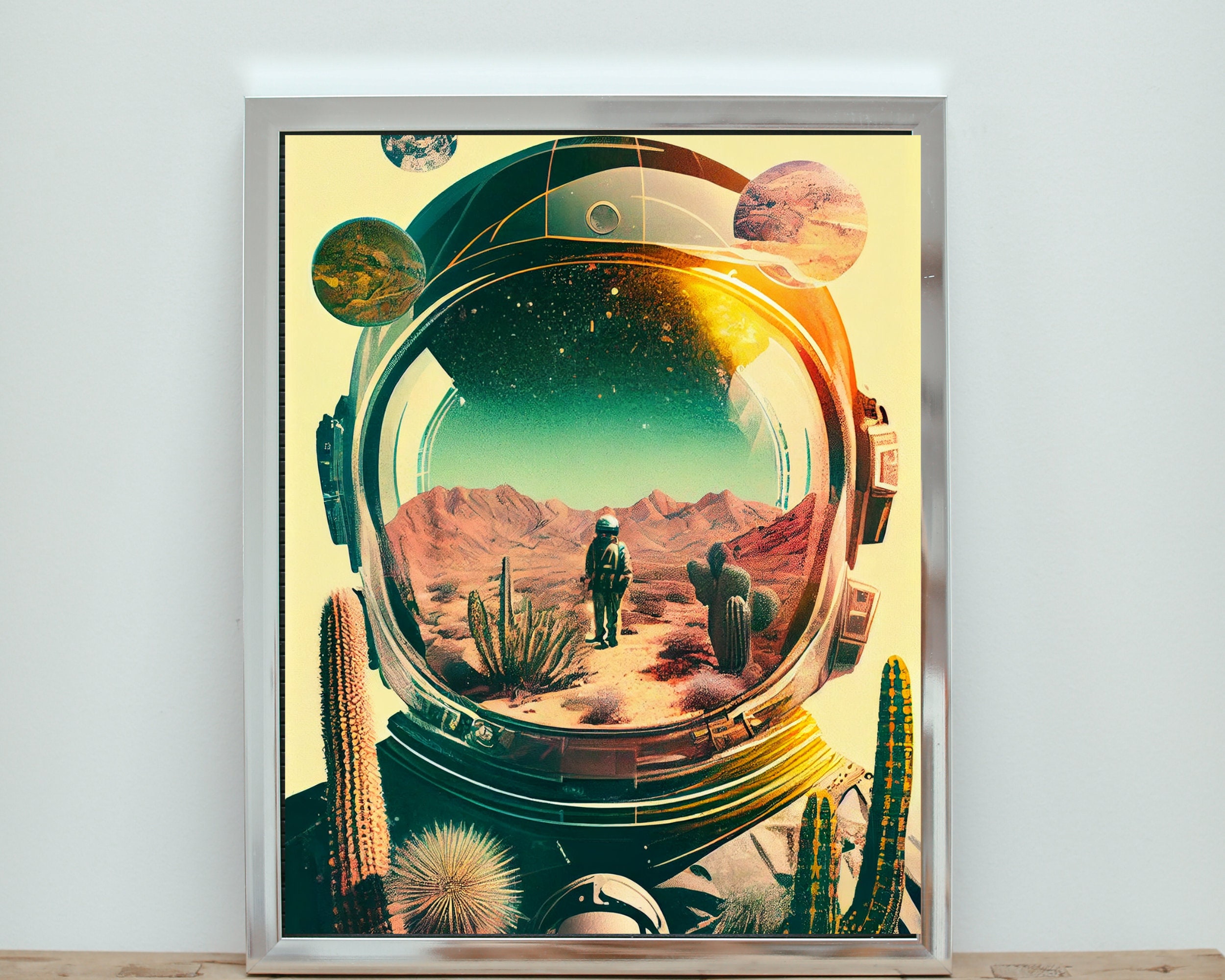Surreal Astronaut Helmet Art Print, Psychedelic Wall Art, Retro Sci-fi ...