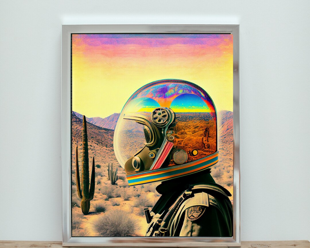 Spaceman in Surreal Desert Art Print, Psychedelic Psychonaut Wall Art ...