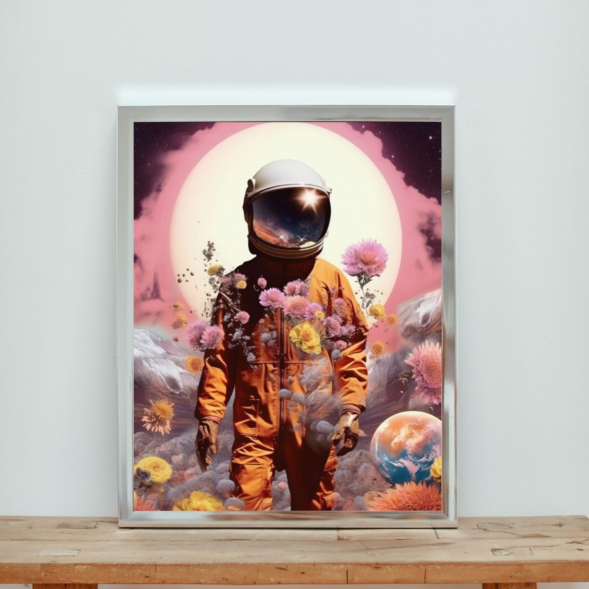 Surreal Floral Astronaut Art Print Unique Space Art Celestial Wall ...