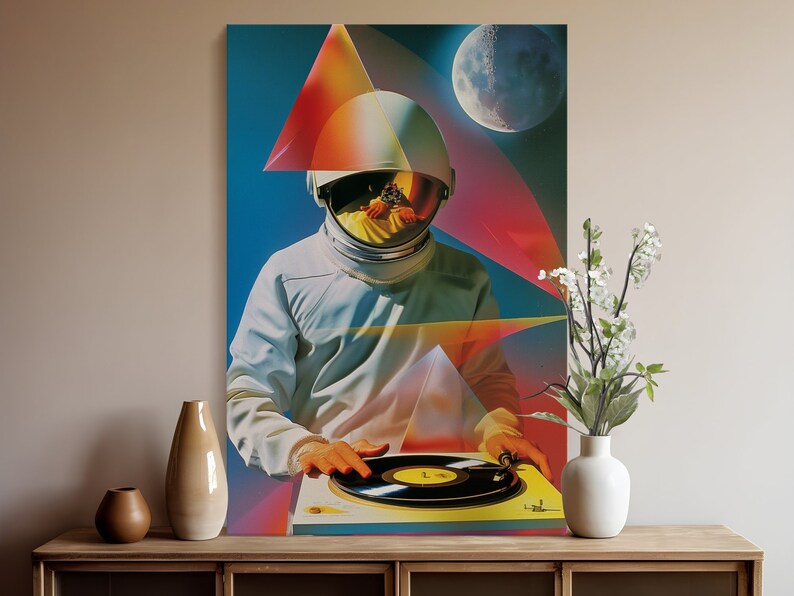 Retro Astronaut DJ Wall Art, Space Themed Music Poster, Futuristic ...