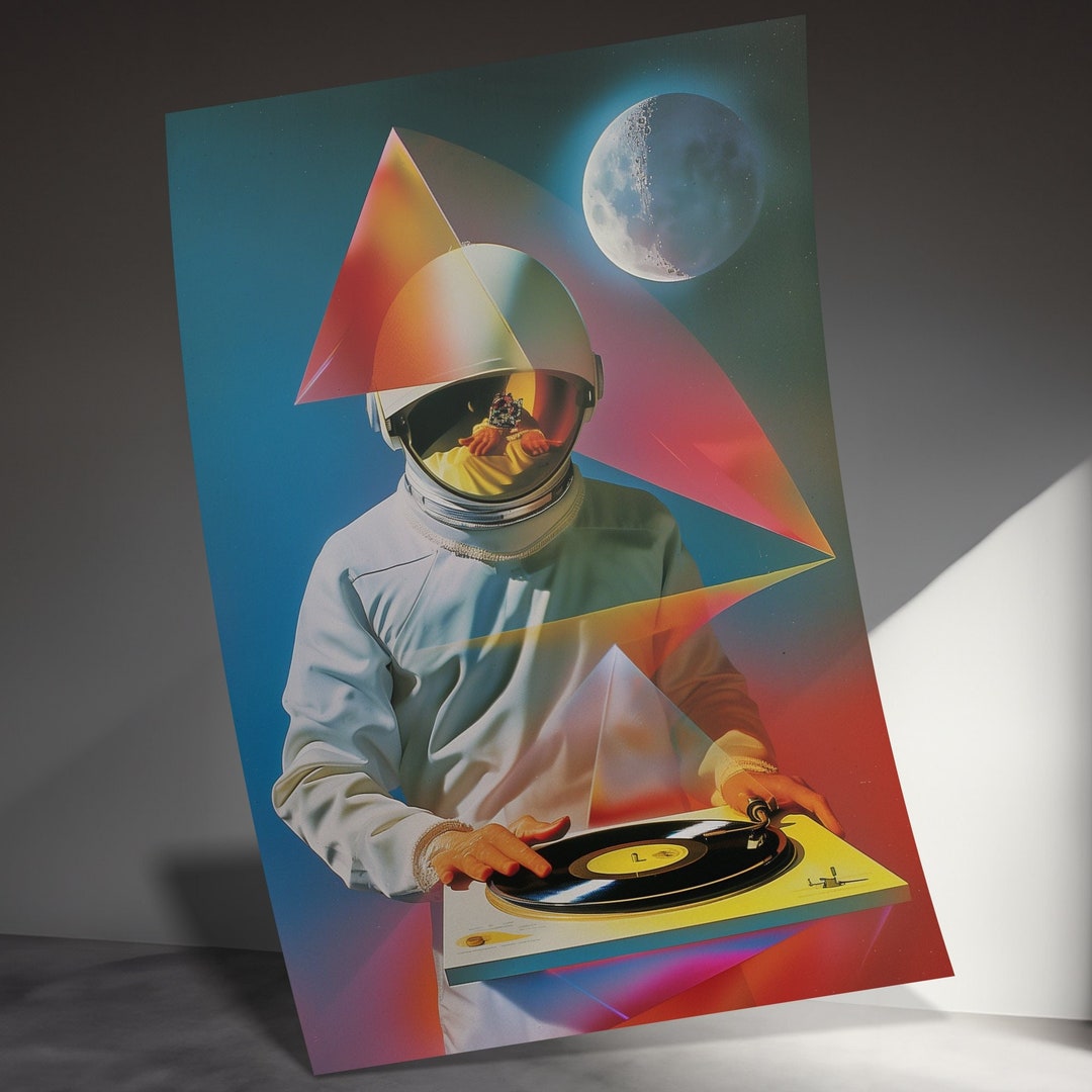 Retro Astronaut DJ Wall Art, Space Themed Music Poster, Futuristic ...