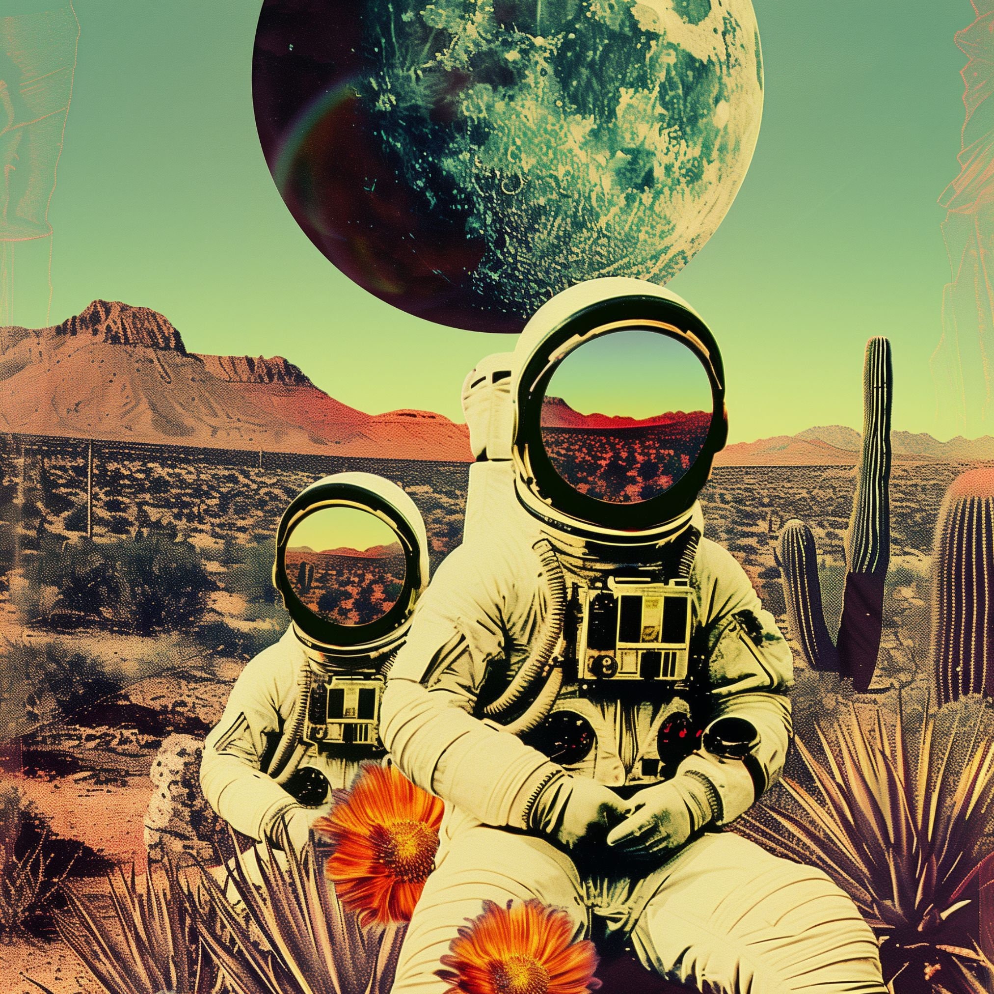 Surreal Alien World Astronauts Art Print, Psychedelic Wall Art, Retro ...