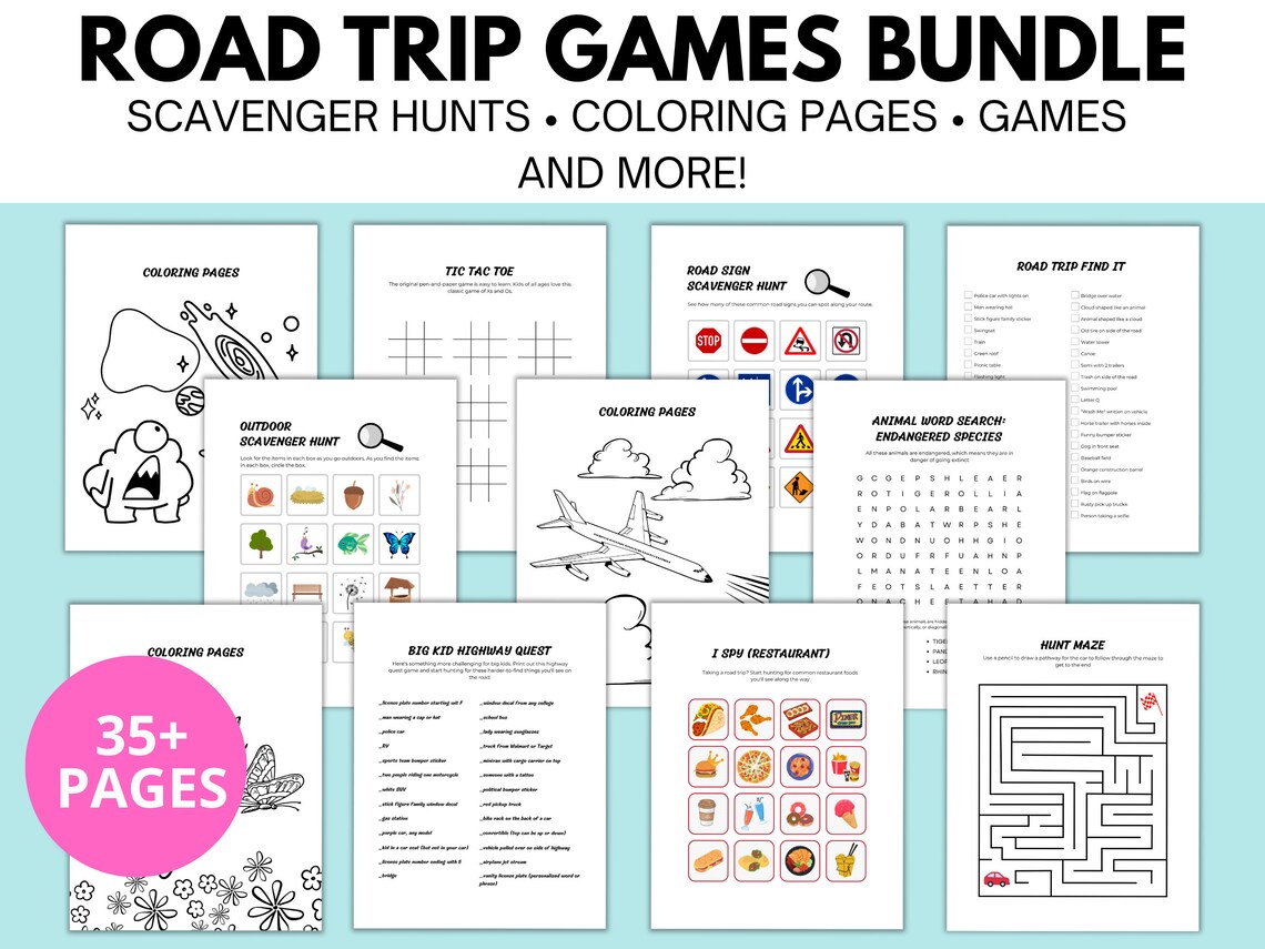 Printable Road Trip Games Bundle | Car Ride Games & Activities for Kids ...