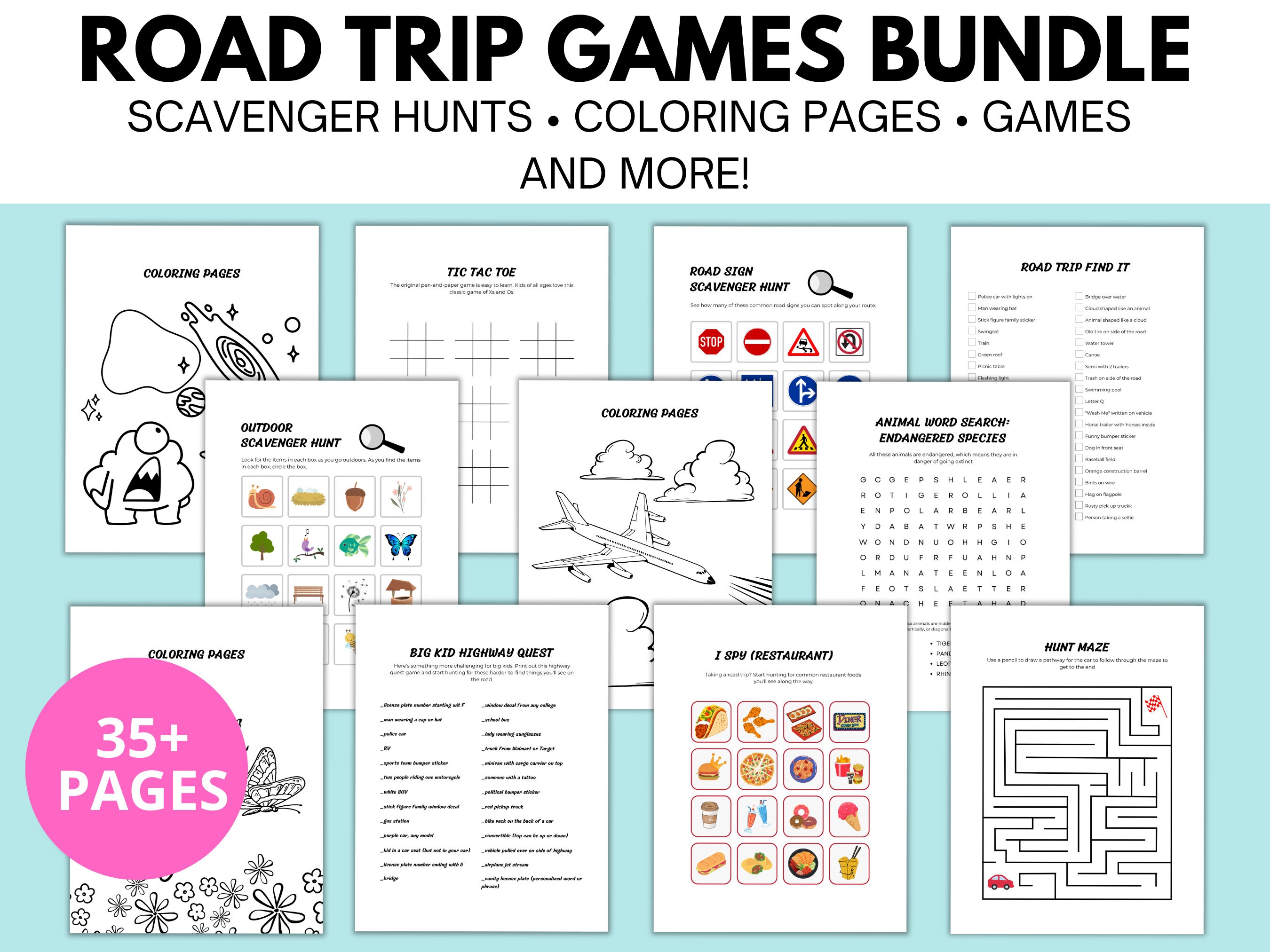 Printable Road Trip Games Bundle | Car Ride Games & Activities for Kids ...