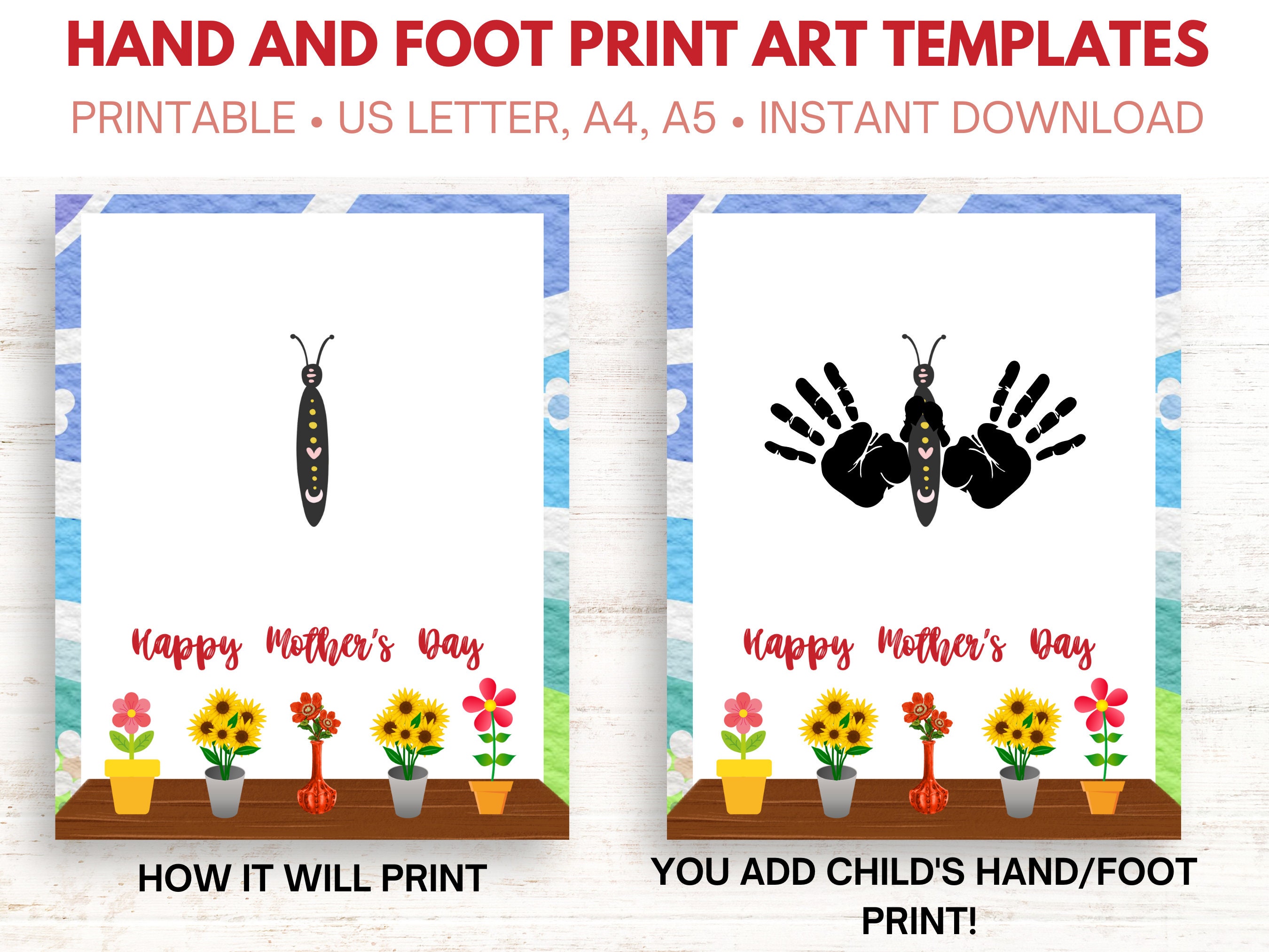 Handprint Art Template Footprint Art Template Mother's Day Gift From ...