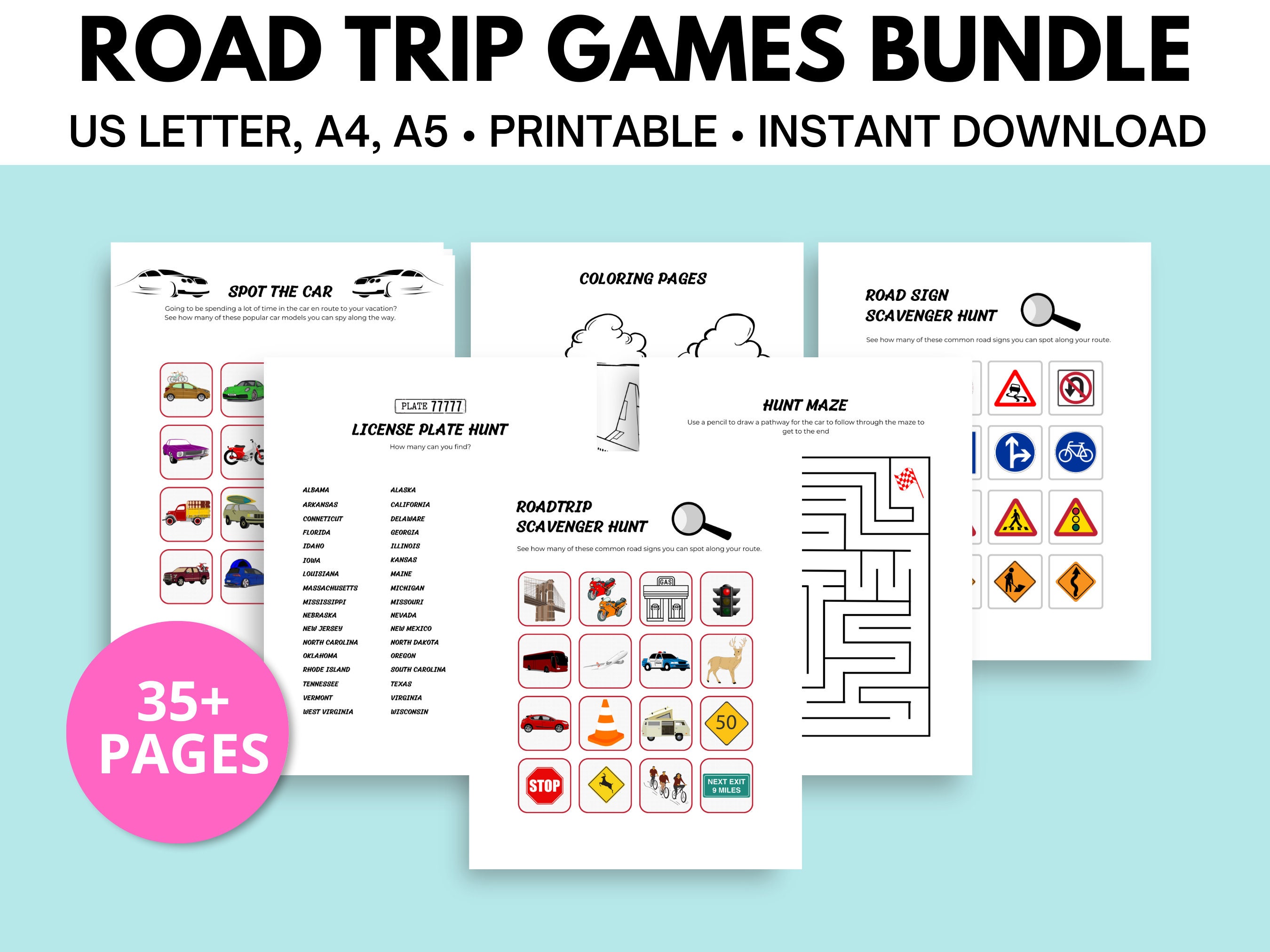 Printable Road Trip Games Bundle | Car Ride Games & Activities for Kids ...