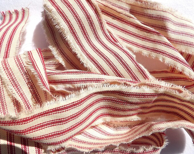 3 Red and Cream Heavy Ticking Hand Torn Ribbon Shirting Ribbon - Etsy