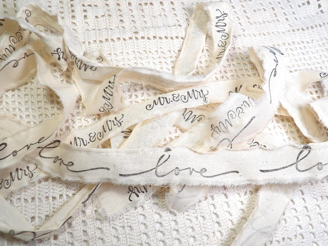 4 Yards Ribbon Mr. and Mrs. Ribbon Love Ribbon Hand Torn Ribbon Wedding ...