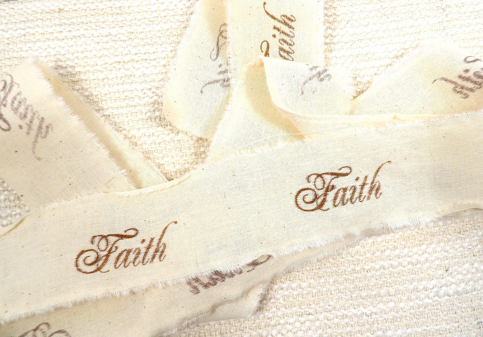 Faith Hand Torn Scripture Ribbon Hand Ink Stamped Frayed Gift-wrapping ...