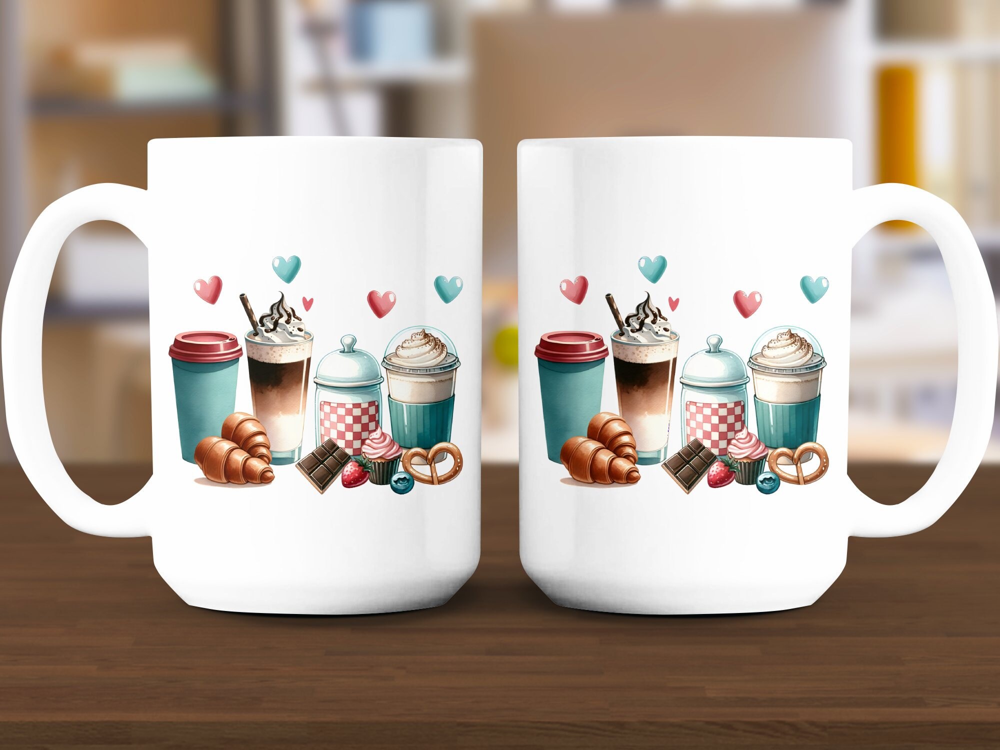 Cute Coffee and Treats Illustration Mug, Perfect for Morning Beverages ...