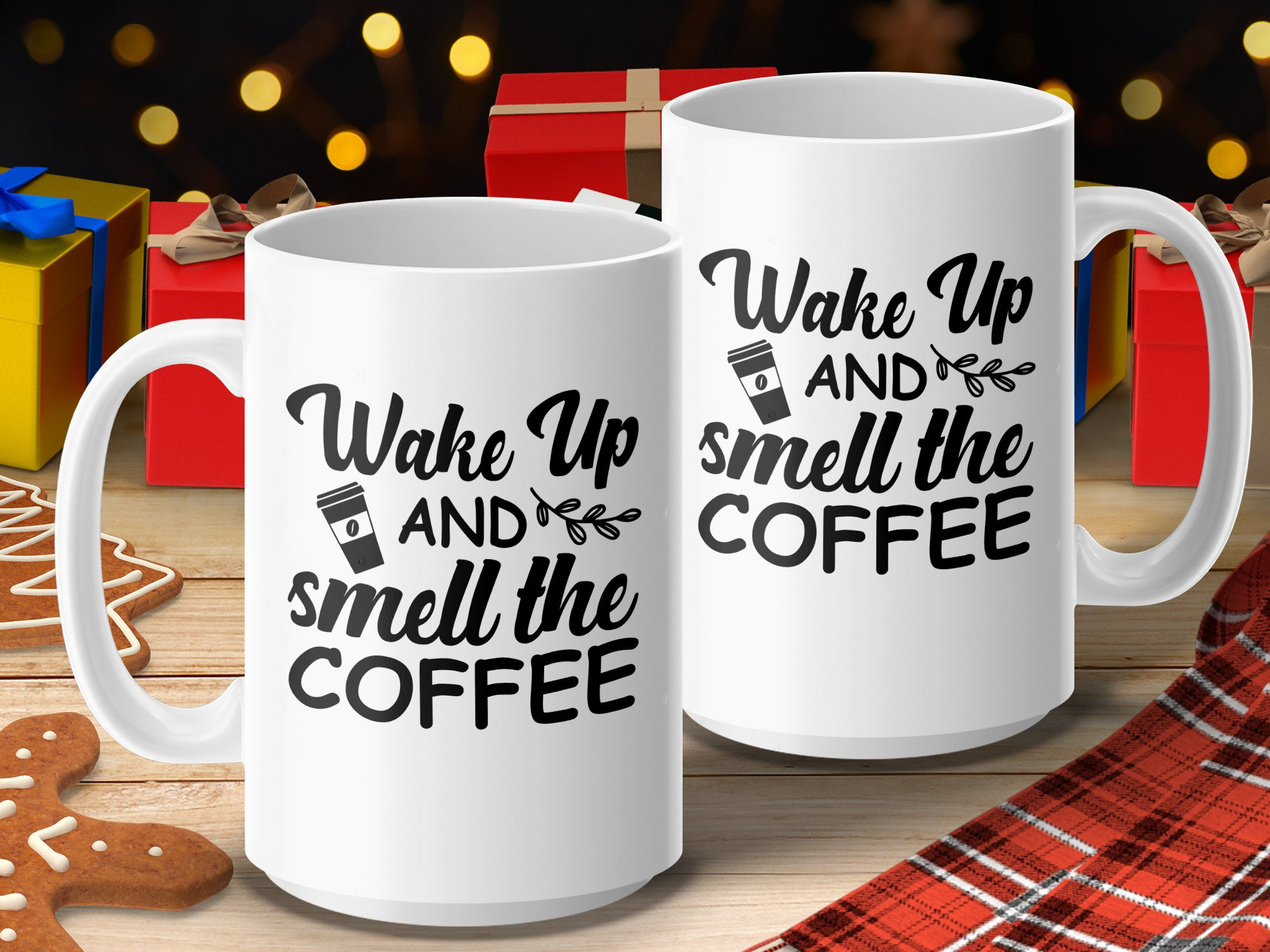 Wake up and Smell the Coffee Mug, Stylish Typography Coffee Cup, Unique ...