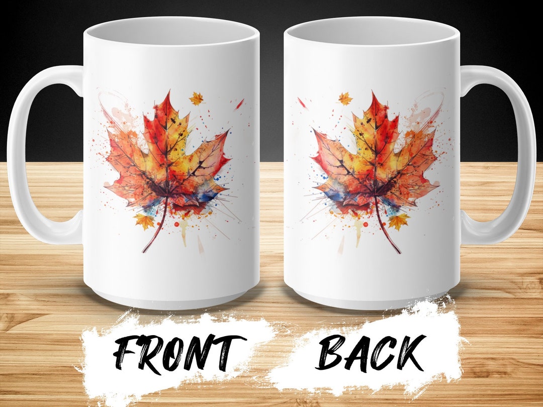 Autumn Leaves Art Mug, Fall Themed Coffee Cup, Colorful Maple Leaves ...