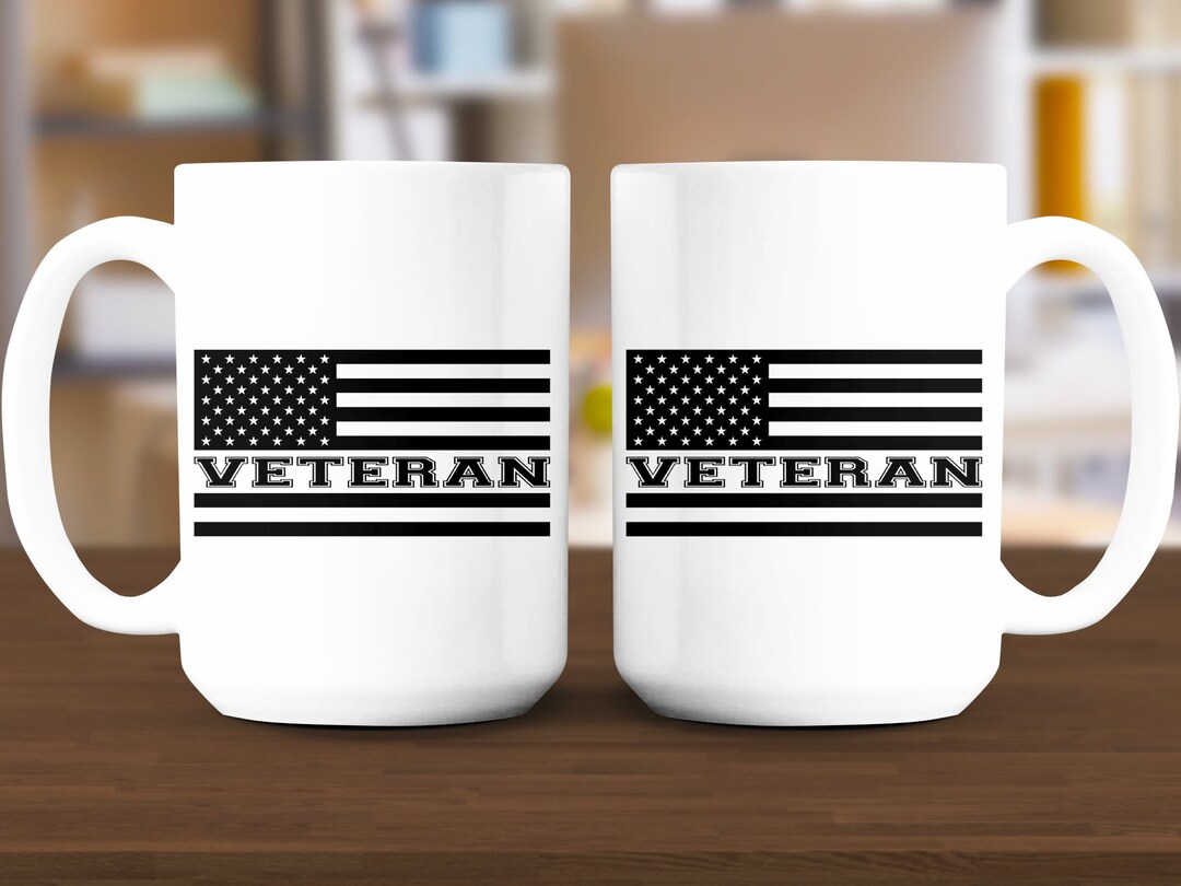 Patriotic Veteran American Flag Coffee Mug, Black and White Military ...