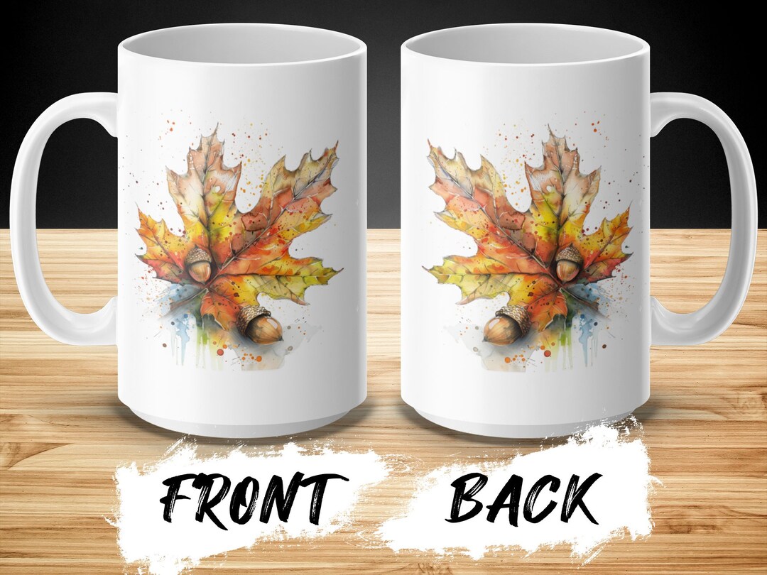 Autumn Leaf Mug, Fall Leaves Design, Seasonal Coffee Mug, Colorful ...