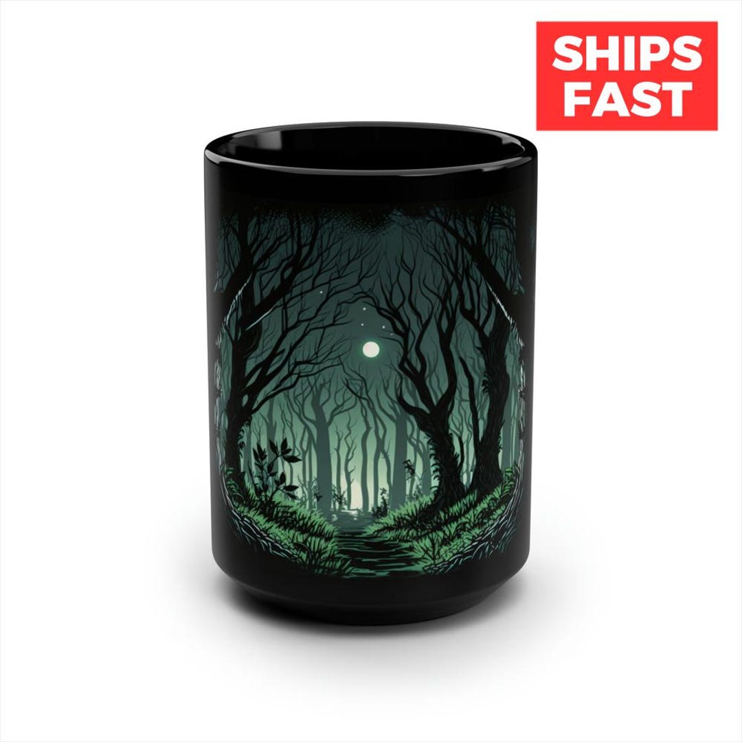 Enchanted Forest Mug, Moonlit Woods Design, Spooky Night Mug, Dark ...