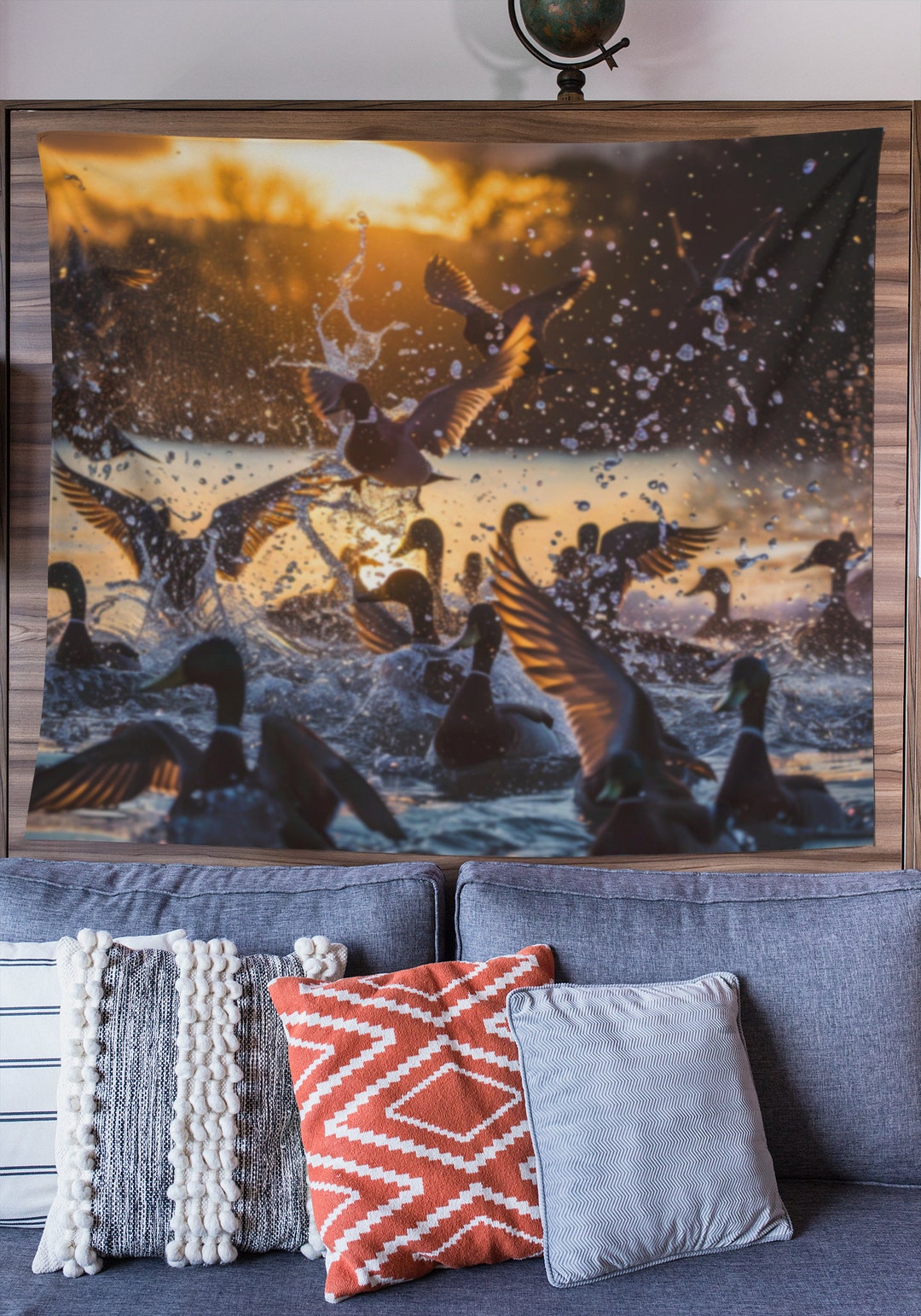 Majestic Sunset Ducks Flight Scene Large Wall Tapestry, Nature-inspired ...