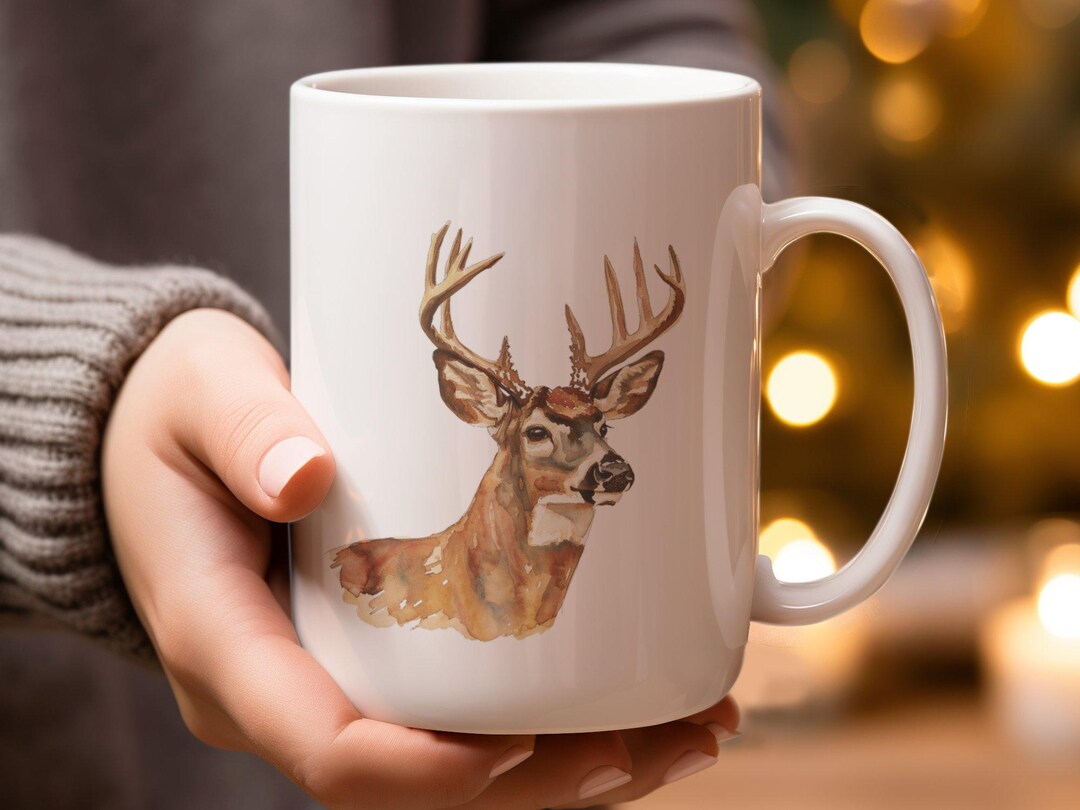 Deer Head Art Mug, Wildlife Coffee Cup, Nature Lover's Mug, Animal ...