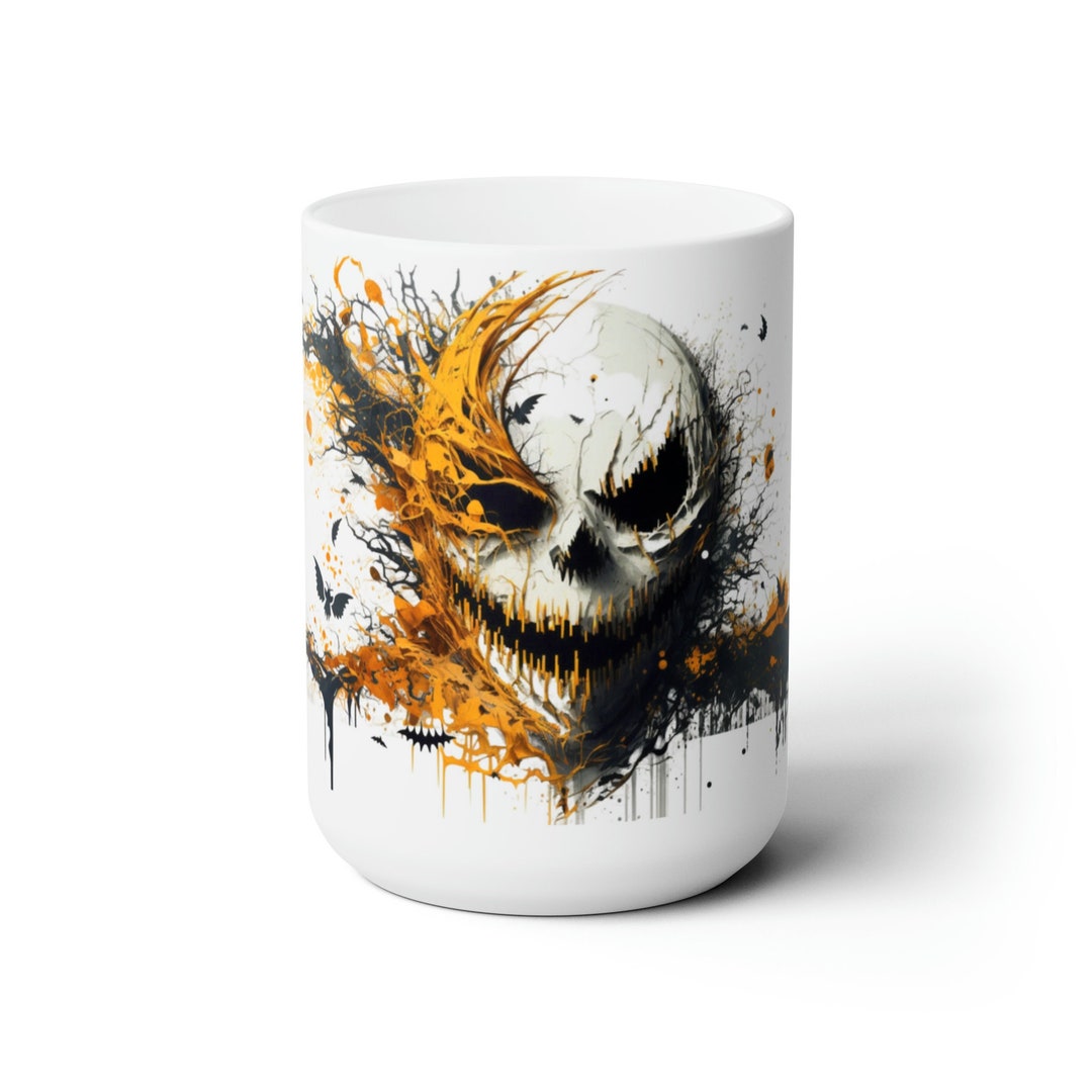 Spooky Skull Mug, Halloween Coffee Mug, Scary Face Mug, Grunge Art Mug ...
