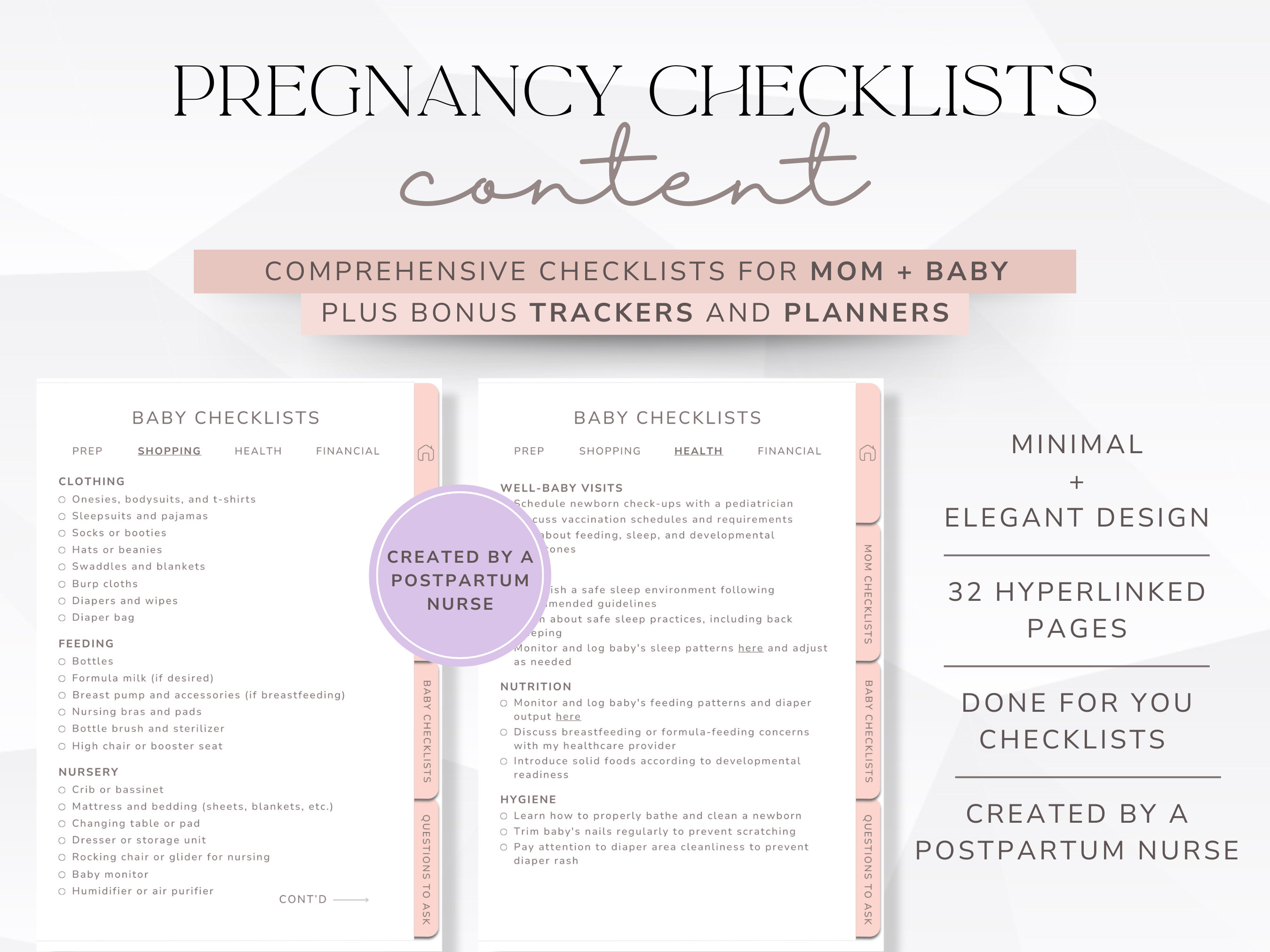 Pregnancy Checklist Bundle for New Mothers, Printable Mom and Baby ...