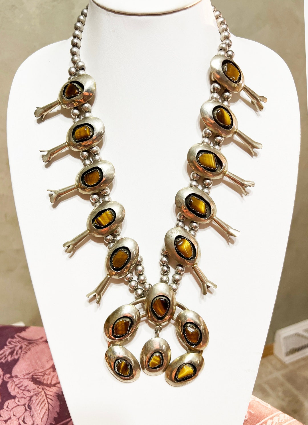 Navajo Squash Blossom With Shadowbox Tiger's Eye 24" - Etsy