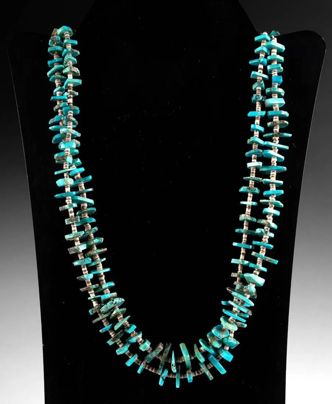 Navajo Turquoise and Heishi Shell Bead Double Strand Necklace 31" Long ...