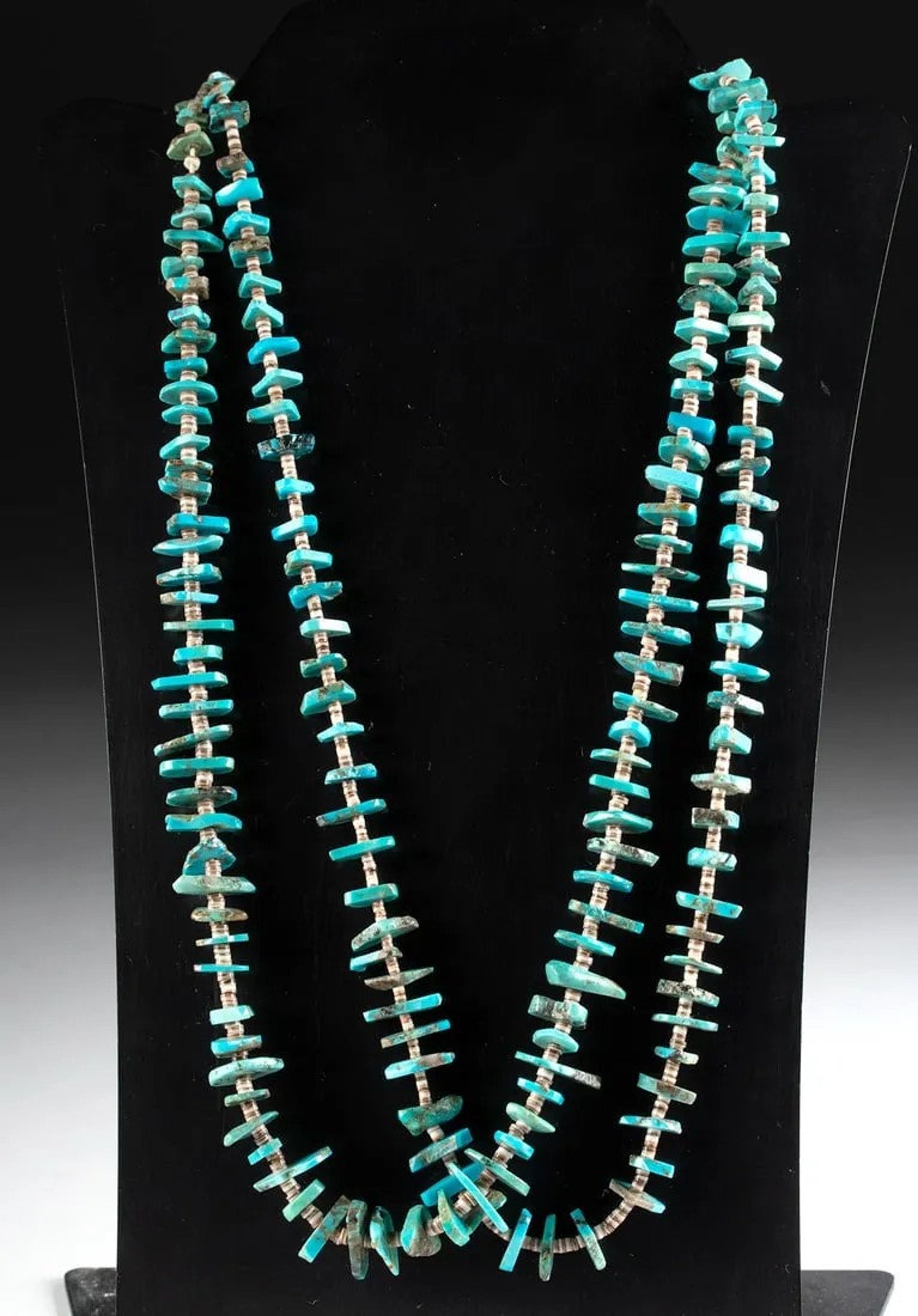Navajo Turquoise and Heishi Shell Bead Double Strand Necklace 31" Long ...