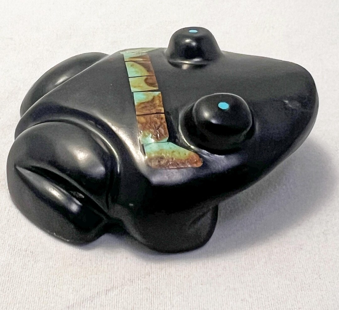 Stunning Zuni Jet and Inlaid Turquoise Chaco Style Frog by Emery Boone ...