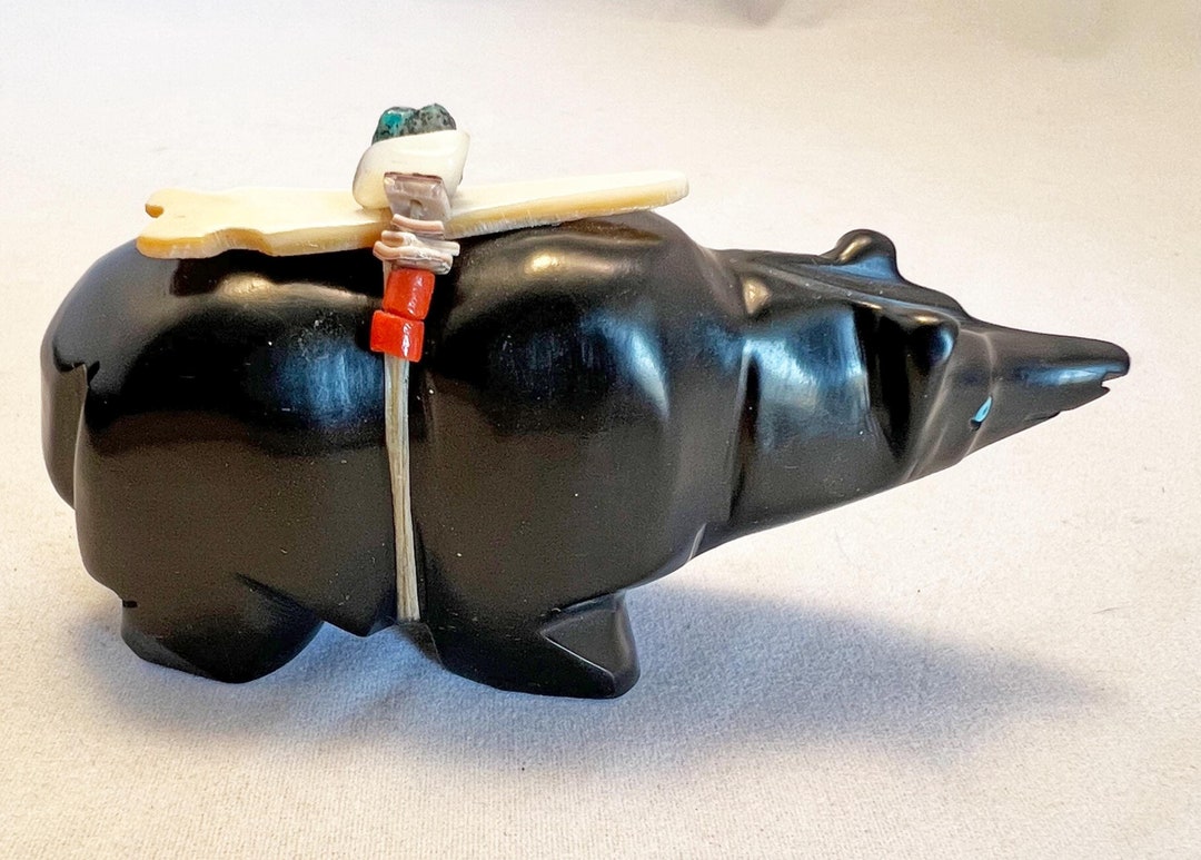 Handmade Jet Bear Fetish With Medicine Bundle by Julie Norton Navajo - Etsy