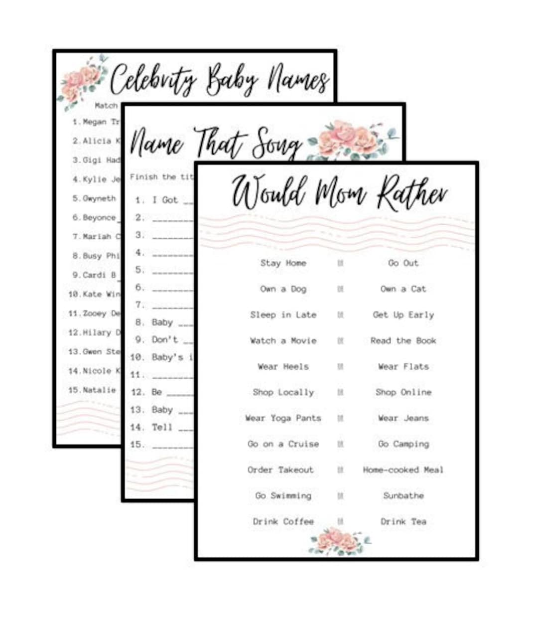 Rose BUNDLE- 3 Rose Themed Baby Shower Games - Etsy
