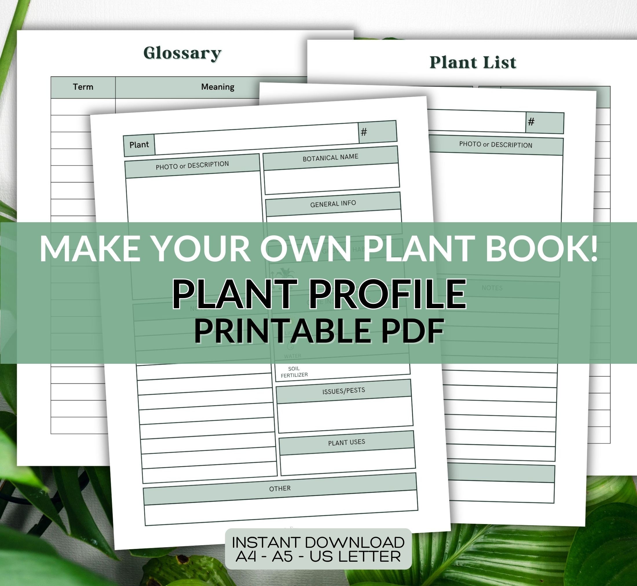 Houseplant Profile Page Printable Garden Planner Instant Download PDF ...