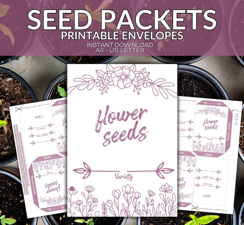 Printable Flower Seed Envelopes DIY Seed Packets Seed Storage Seed Saving Envelopes Flower Seed ...