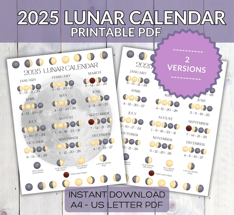 2025 Mondkalender Printable Mondphasen Referenz, 2025 Mondzyklus ...