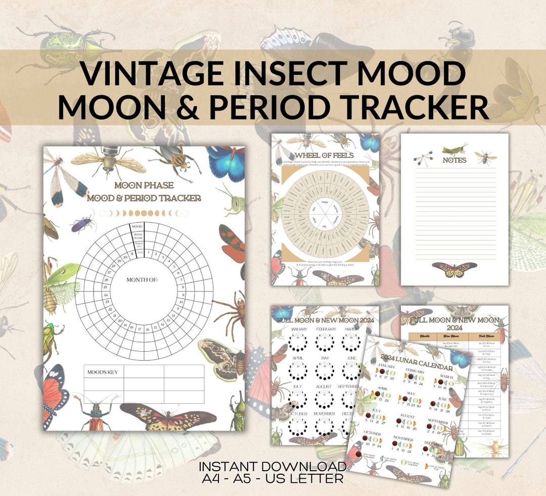 Vintage Insect Mood Tracker: Moon Phase Period Planner (printable PDF ...