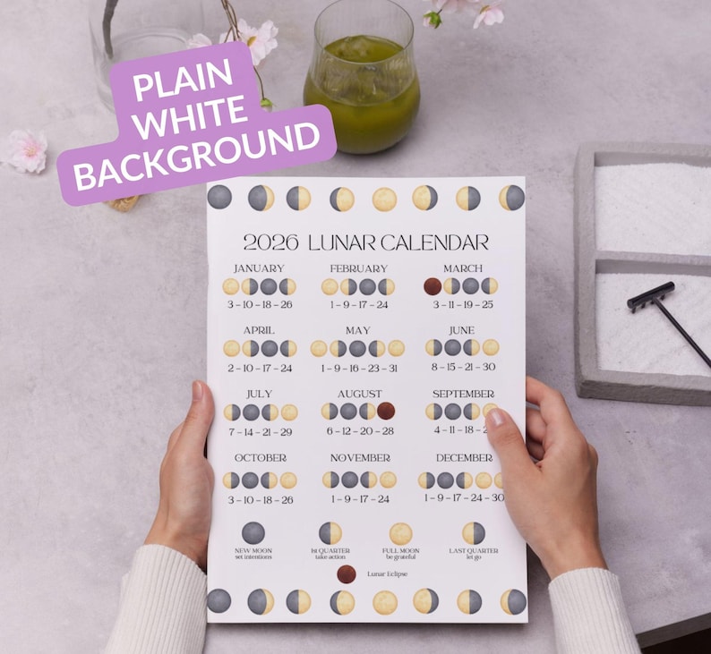 2026 Lunar Calendar Printable: Moon Phases Reference (A4/US Letter PDF ...