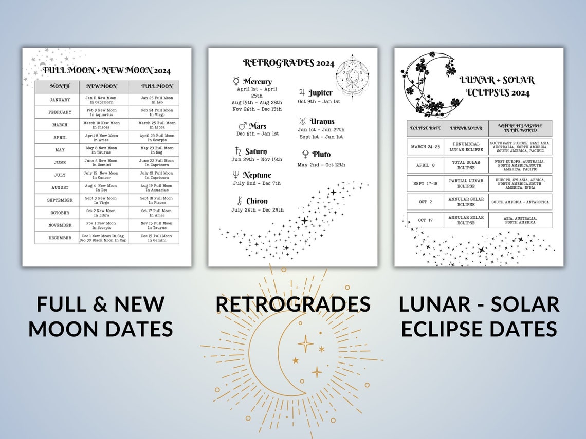 Printable 2024 Moon and Astrology Planner Full Moon New Moon - Etsy Canada