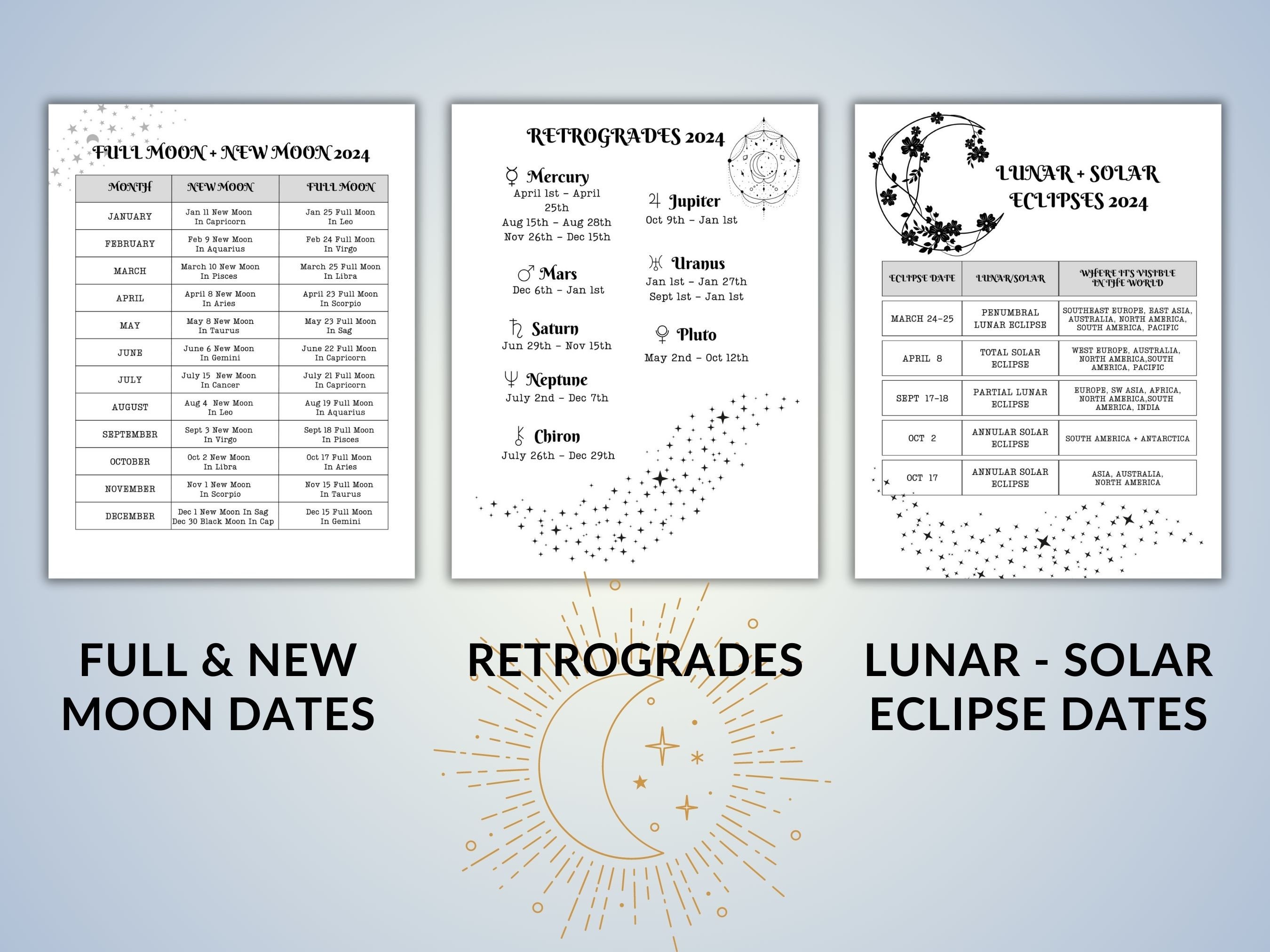 Printable 2024 Moon and Astrology Planner Full Moon New Moon - Etsy Canada
