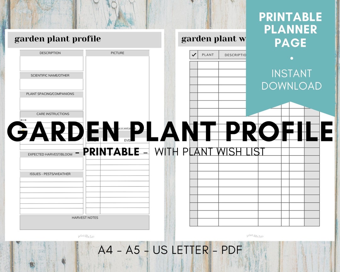 Printable Garden Plant Profile Sheet Instant Download PDF - Etsy