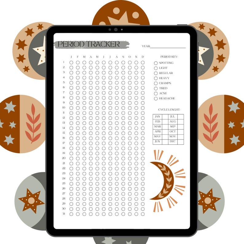 Boho Moon Phase Mood and Period Tracker Printable, Monthly Mood Chart ...