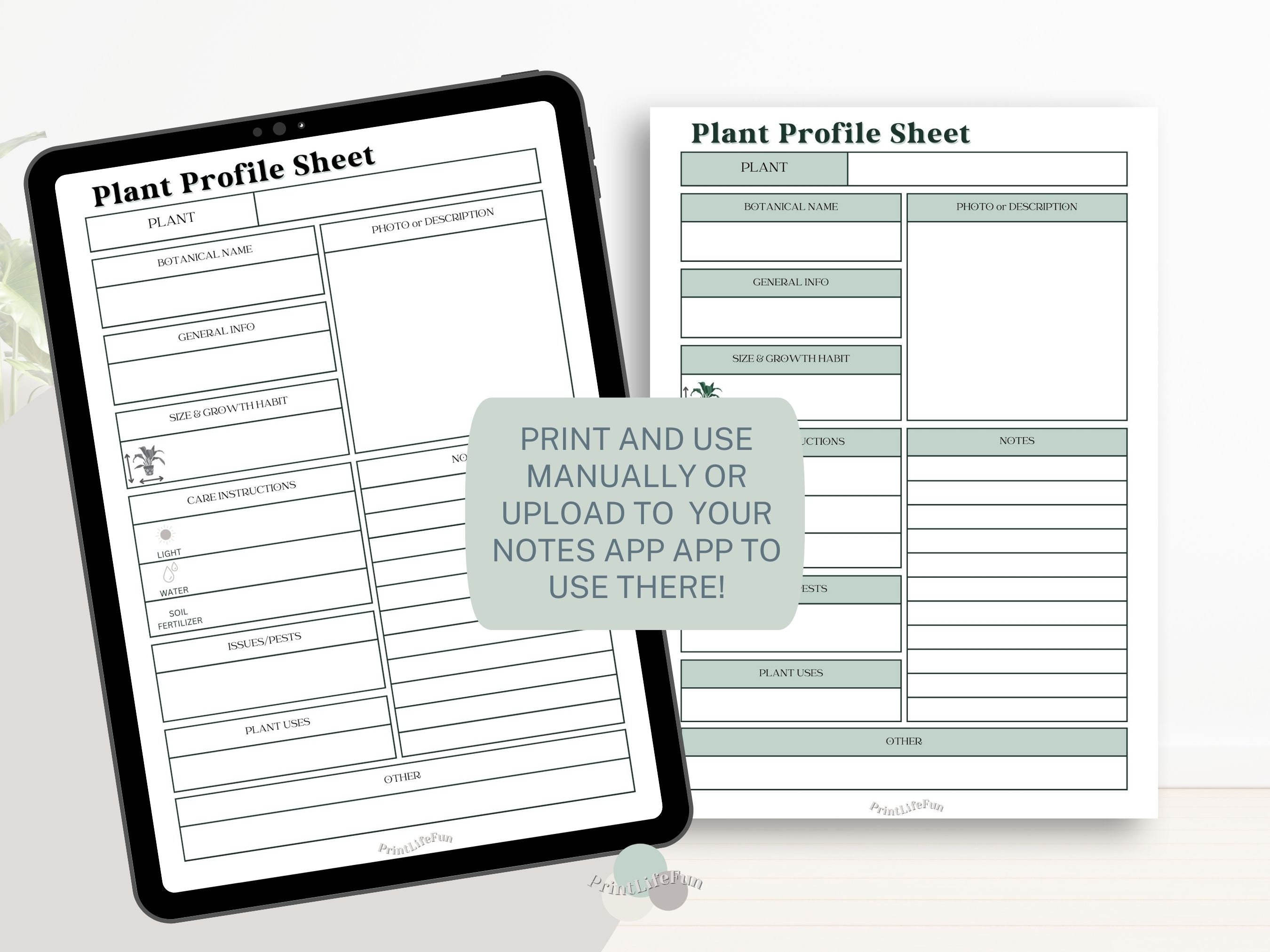Plant Profile Printable: Houseplant Care Tracker (A5, A4, Letter Size ...