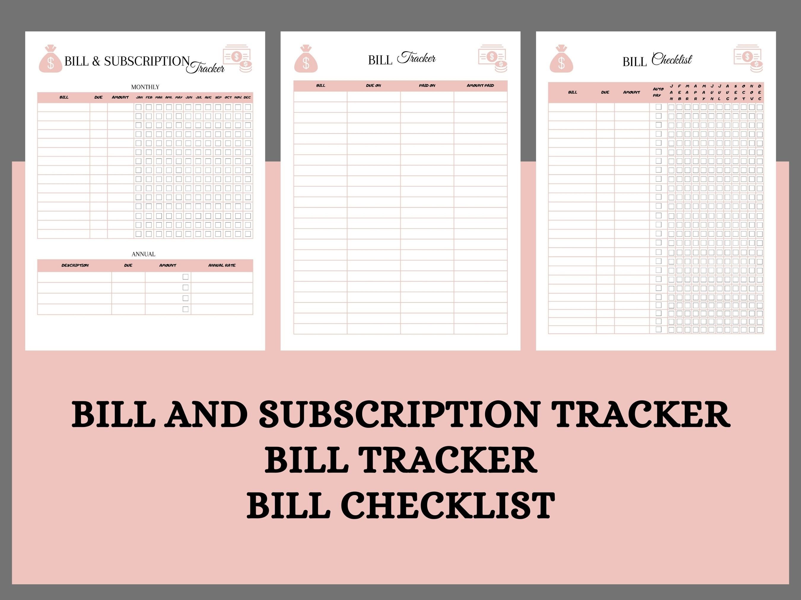 Printable Bill Tracker Bundle, Instant Download PDF, Monthly Bill ...