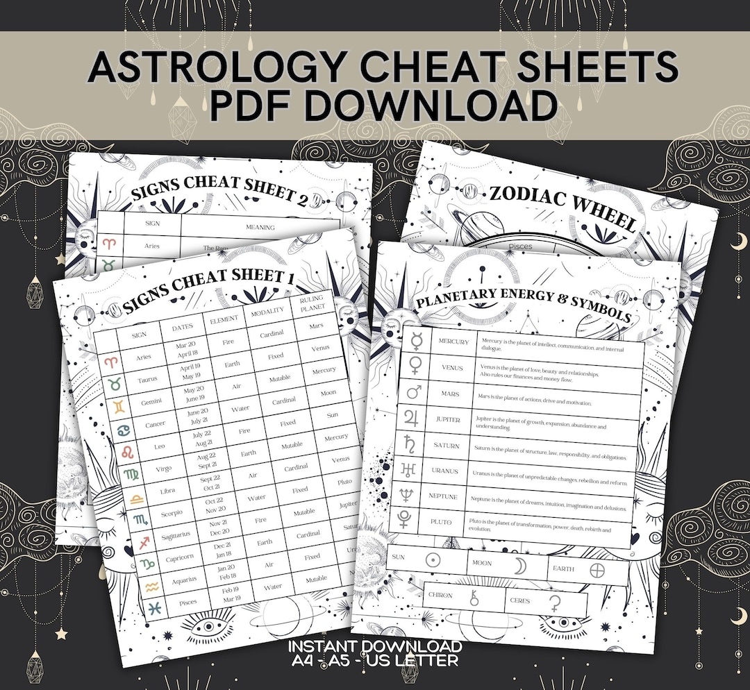 Astrology Cheat Sheets for Zodiac Signs and Planets Printable Instant ...