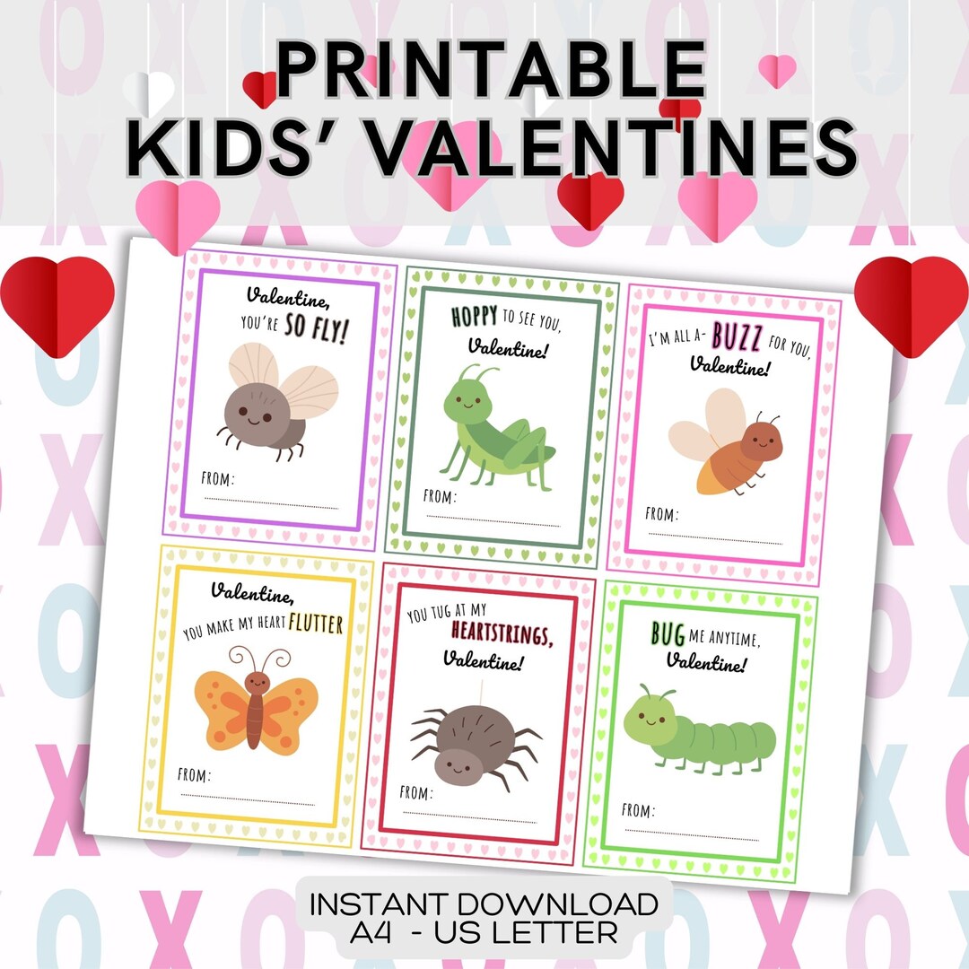 Printable Bug-themed Valentine Cards for Kids Insect Jokes Valentine's ...