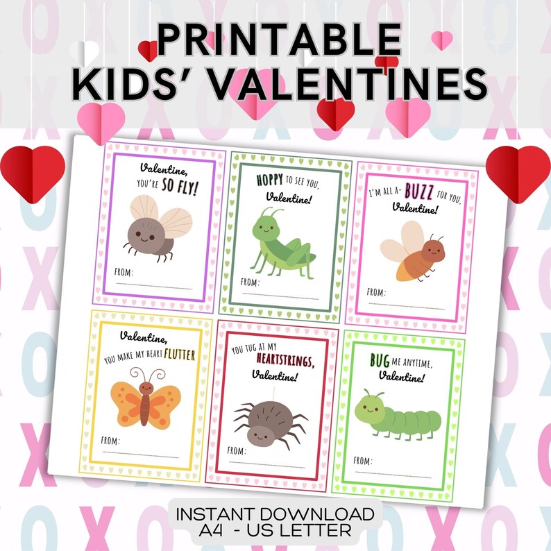 Printable Bug-themed Valentine Cards for Kids - Insect Jokes Valentine ...