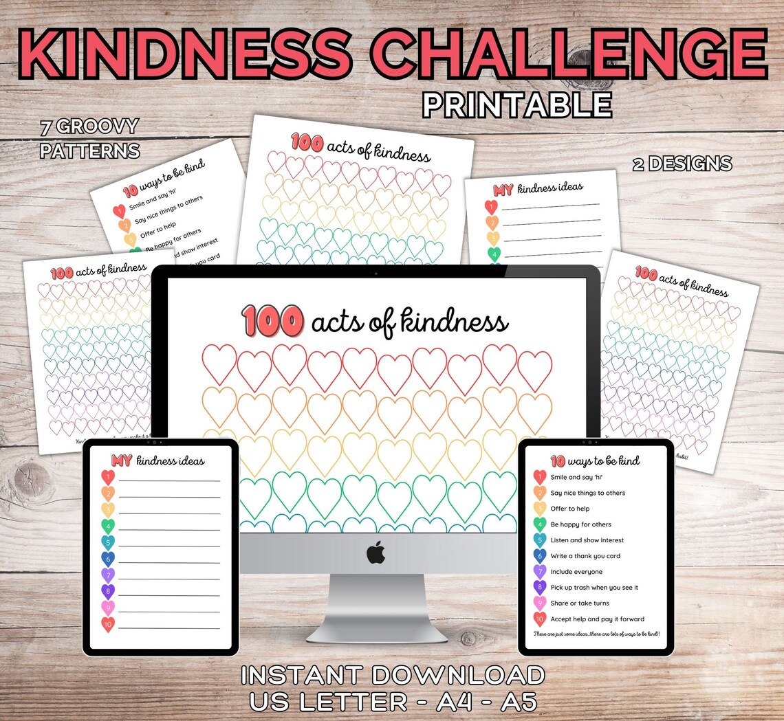 100 Acts of Kindness Challenge: Heart Coloring Sheet (PDF) - Etsy