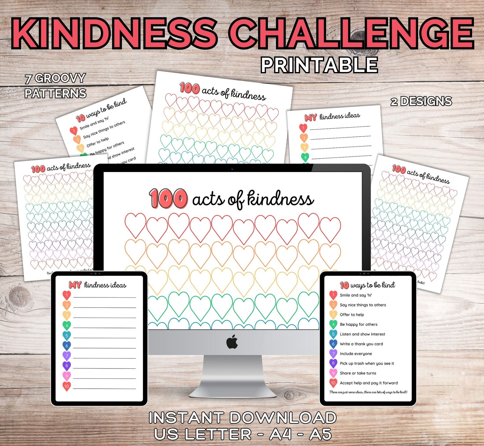 100 Acts of Kindness Challenge: Heart Coloring Sheet (PDF) - Etsy