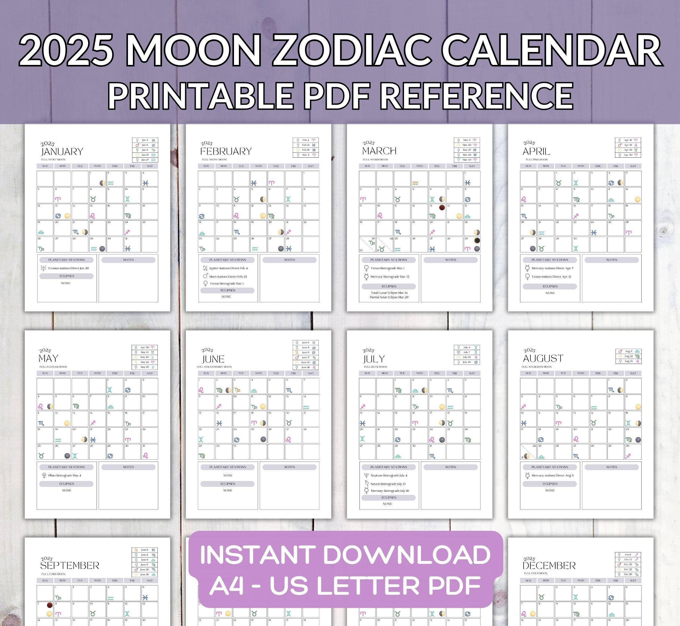 2025 Mondkalender, Printable, Sofortiger Download PDF, Mondkalender und ...