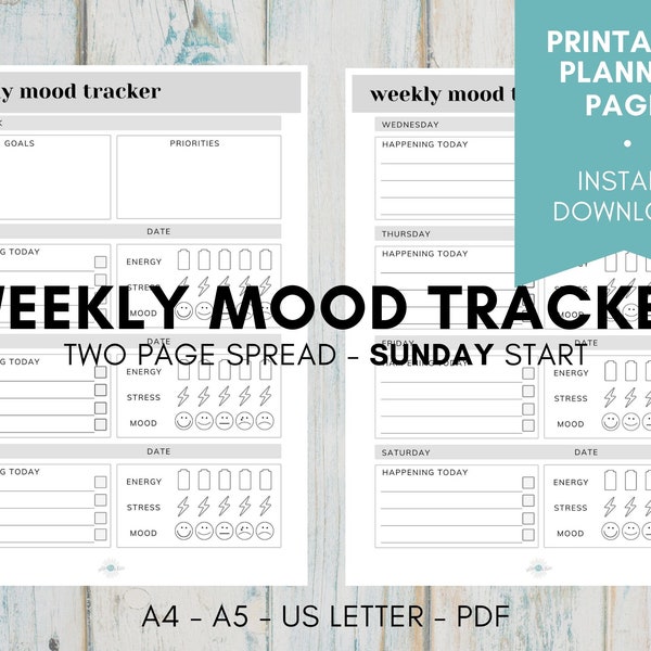 Weekly Mood Tracker - Etsy