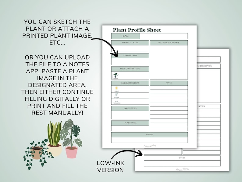 Plant Profile Printable: Houseplant Care Tracker (A5, A4, Letter Size ...