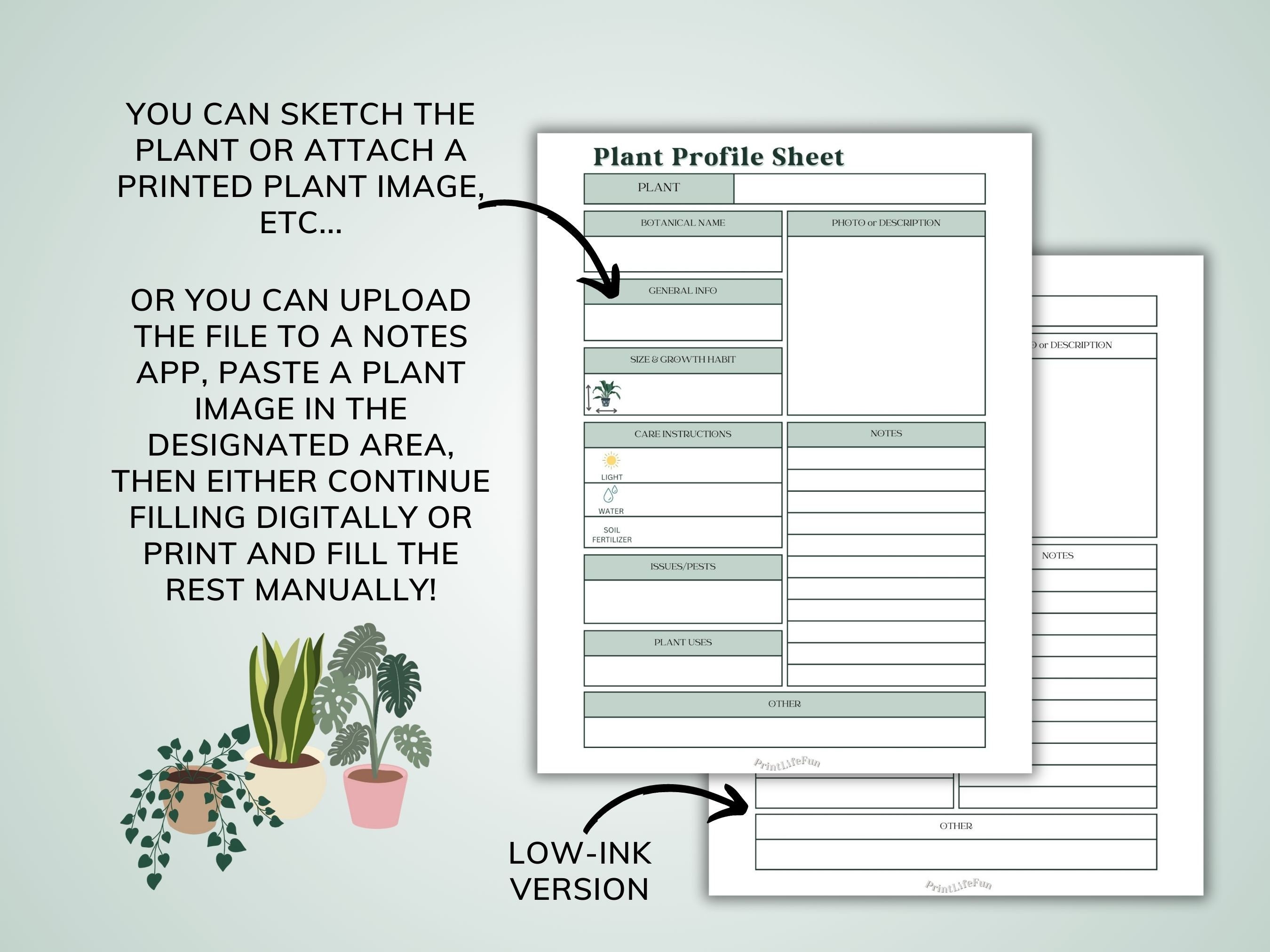 Plant Profile Printable: Houseplant Care Tracker (A5, A4, Letter Size ...